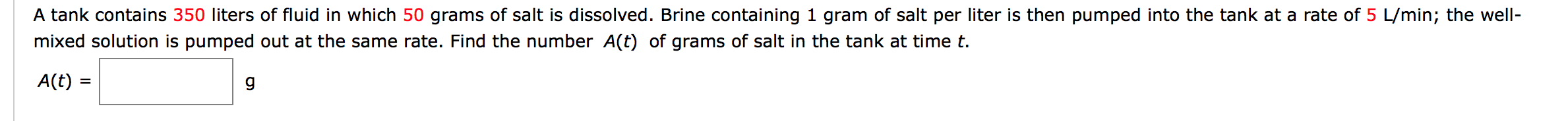 Solved A tank contains 350 liters of fluid in which 50 grams | Chegg.com