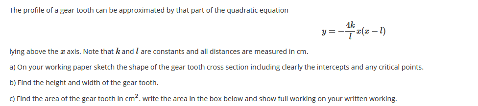 Solved The profile of a gear tooth can be approximated by | Chegg.com