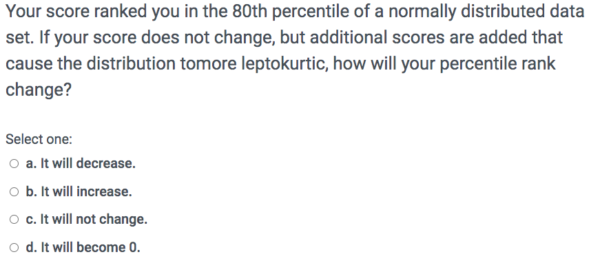 Solved Your score ranked you in the 80th percentile of a | Chegg.com
