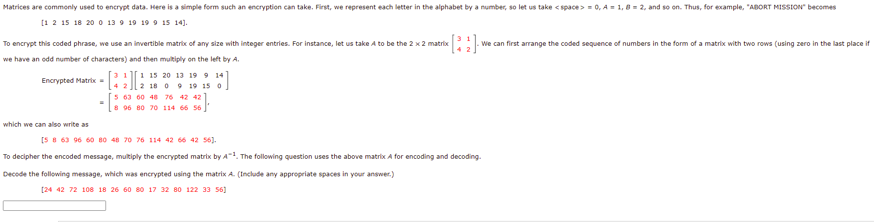 Solved Matrices are commonly used to encrypt data. Here is a | Chegg.com