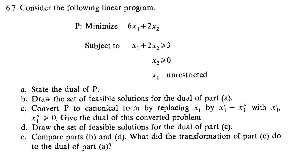 Solved 6.7 Consider the following linear program. P: | Chegg.com
