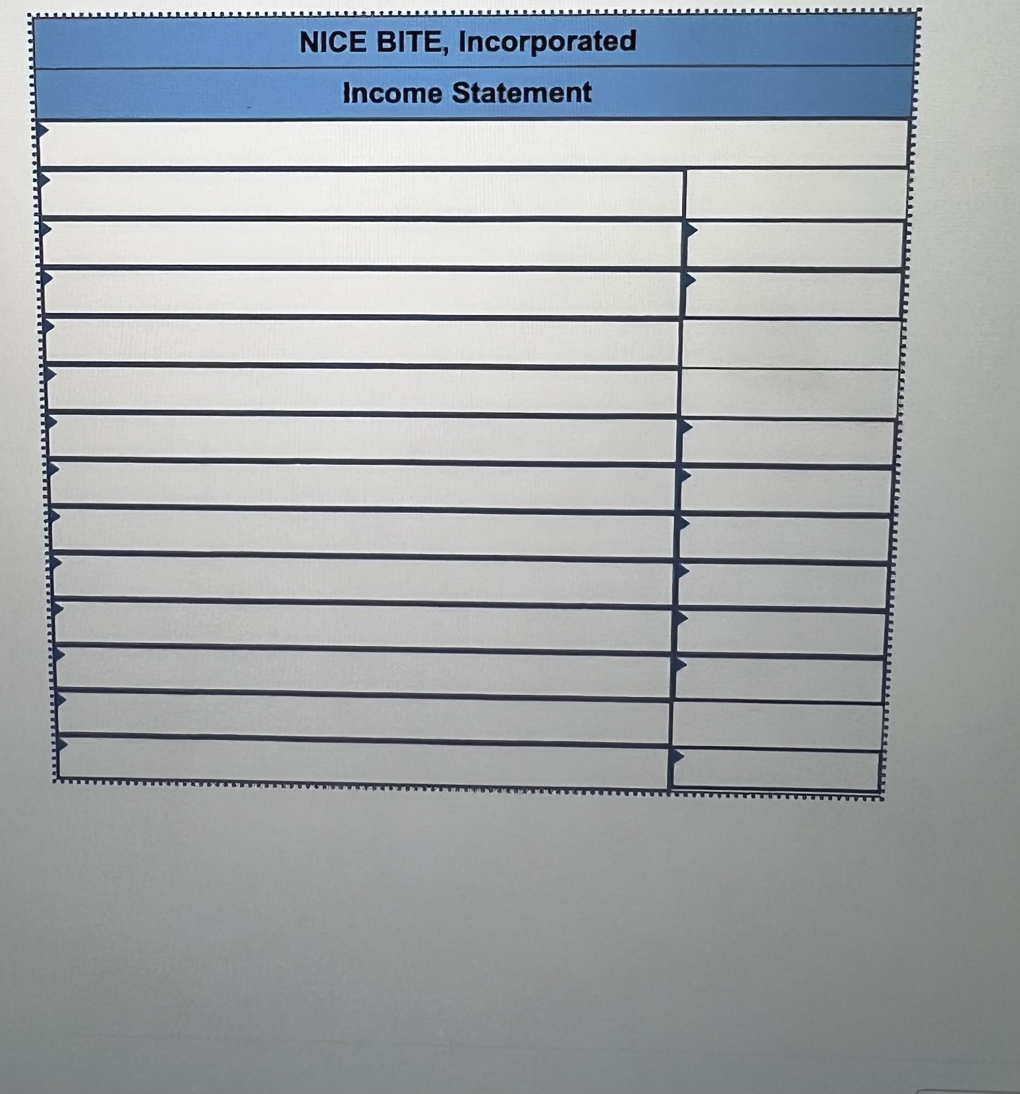 NICE BITE, Incorporated Income Statement | Chegg.com
