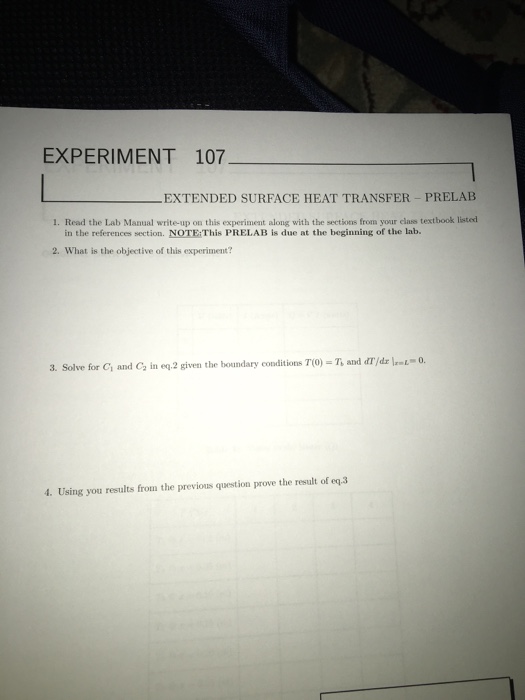 Solved EXPERIMENT 107 EXTENDED SURFACE HEAT TRANSFER-PRELAB | Chegg.com