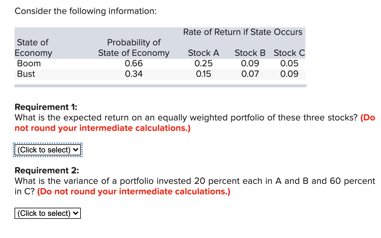 Solved Consider the following information: Rate of Return if | Chegg.com