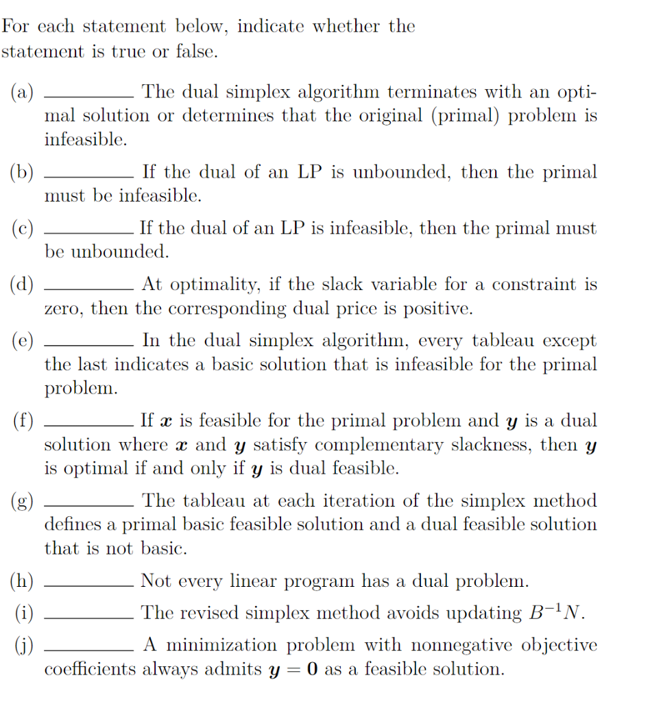 Solved For each statement below, indicate whether the | Chegg.com
