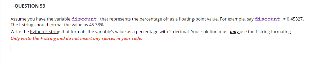 Solved QUESTION 53 Assume you have the variable discount | Chegg.com