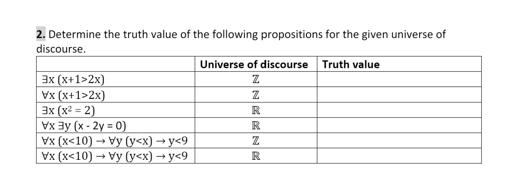Solved 2. Determine the truth value of the following | Chegg.com