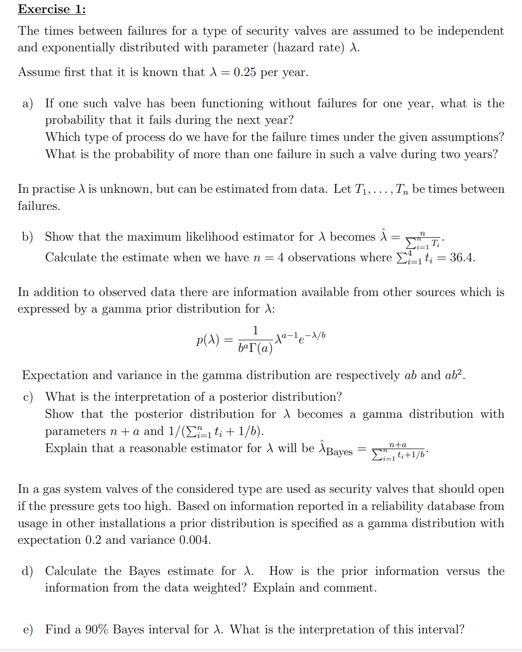 Solved Exercise 1: The times between failures for a type of | Chegg.com