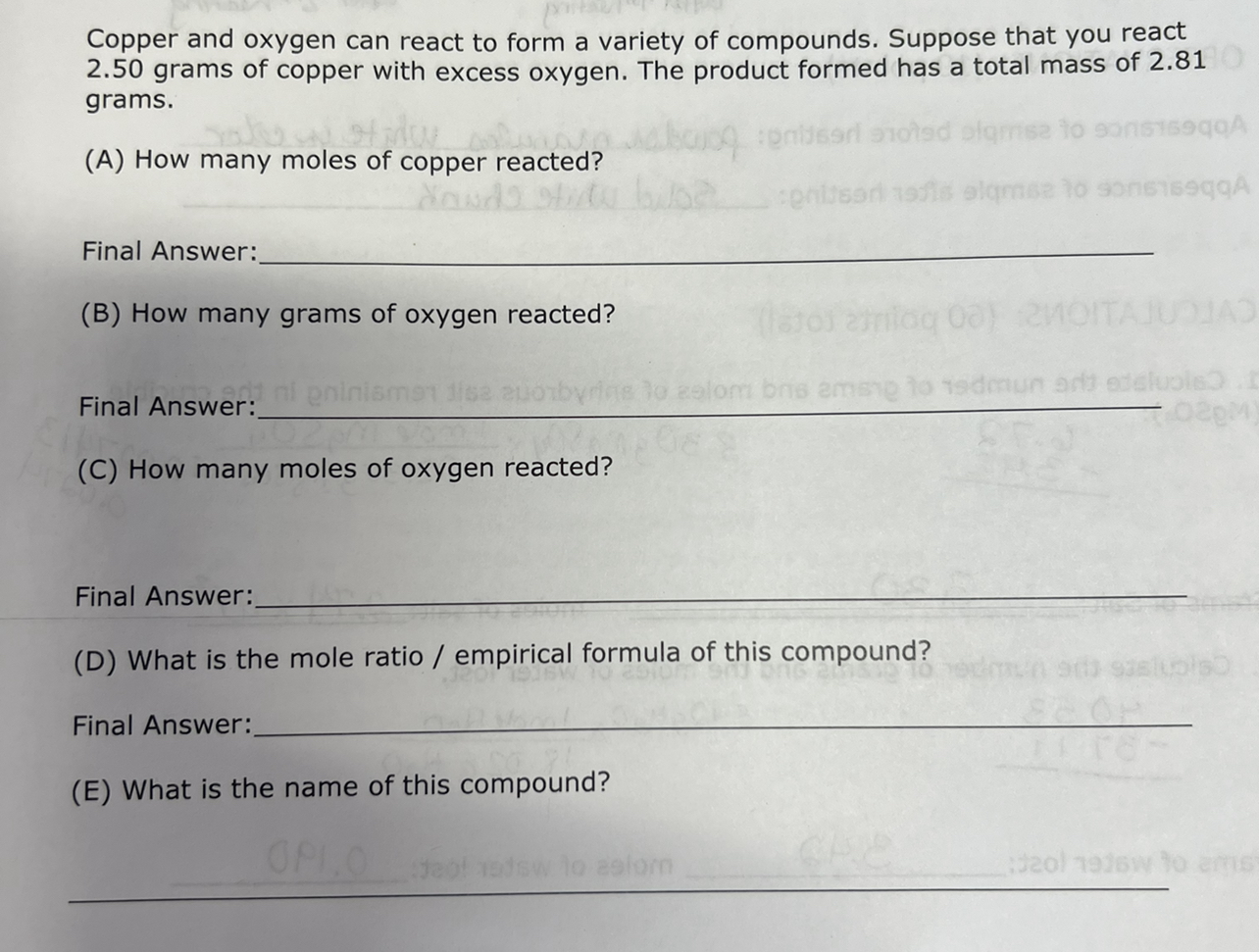 Solved Copper and oxygen can react to form a variety of | Chegg.com