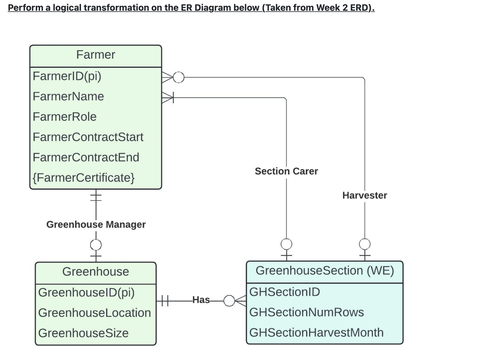 Perform a logical transformation on the ER Diagram | Chegg.com