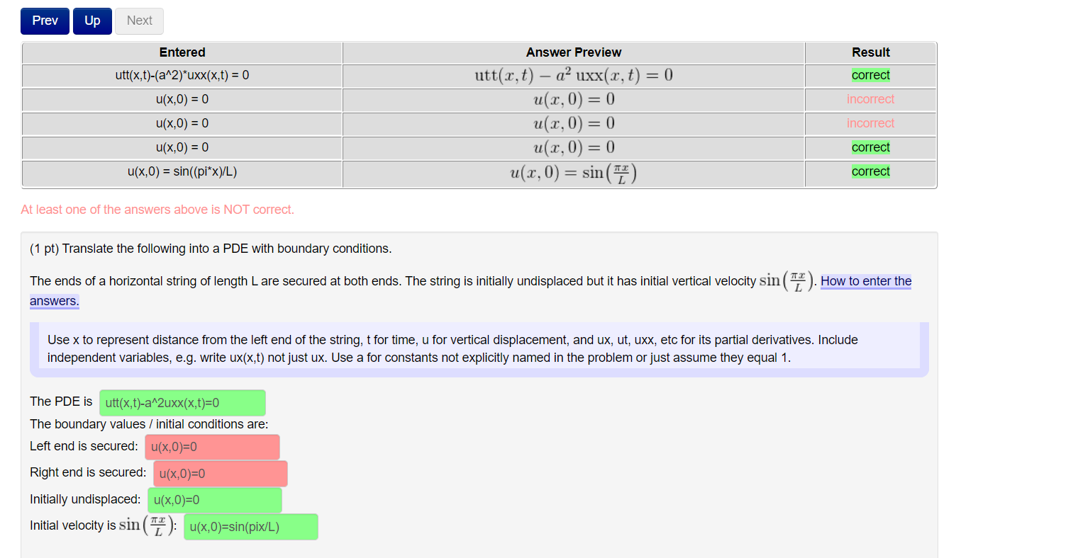Solved Prev Up Next Entered Answer Preview Result utt(r,t) - | Chegg.com