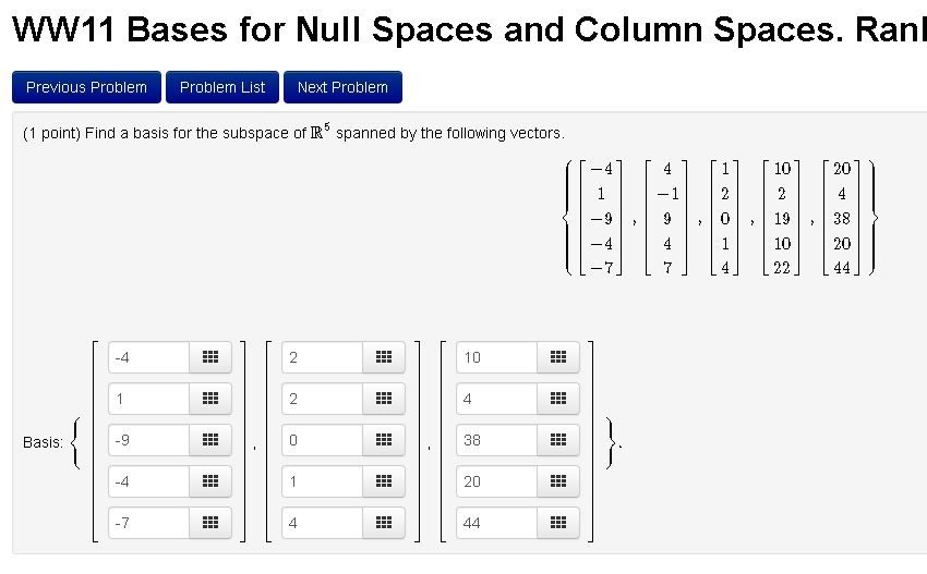 Solved WW11 Bases for Null Spaces and Column Spaces. Rani | Chegg.com
