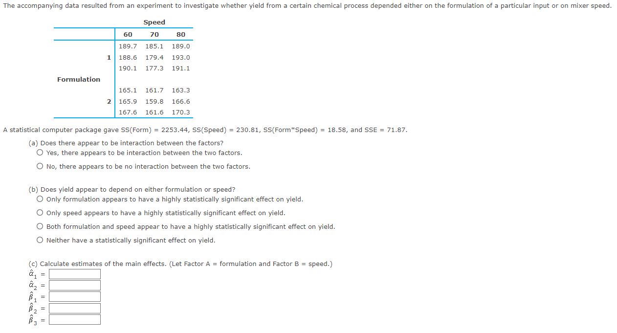 Solved A statistical computer package gave SS(Form) | Chegg.com