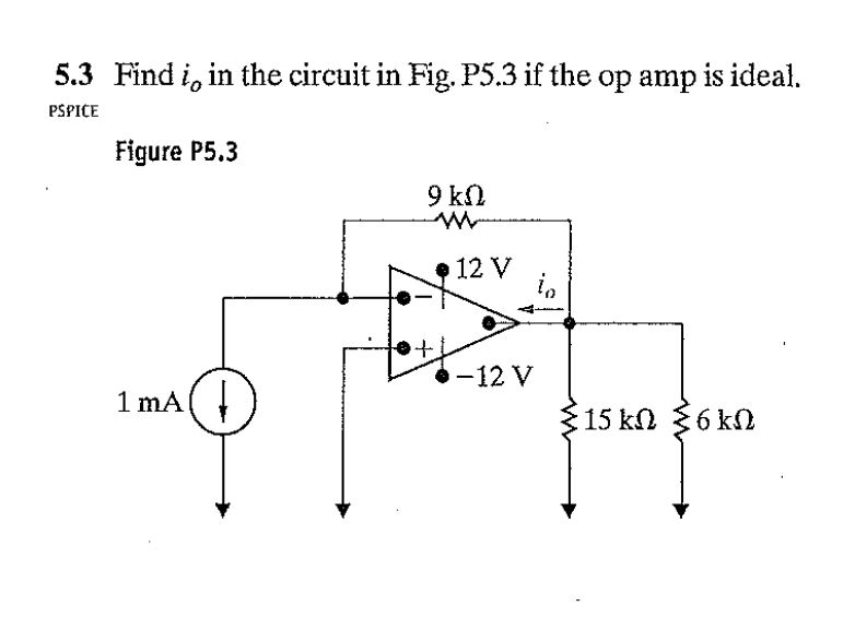 Solved 5.3 Find i, in the circuit in Fig. P5.3 if the op amp | Chegg.com