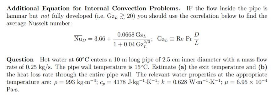 Solved Additional Equation for Internal Convection Problems. | Chegg.com