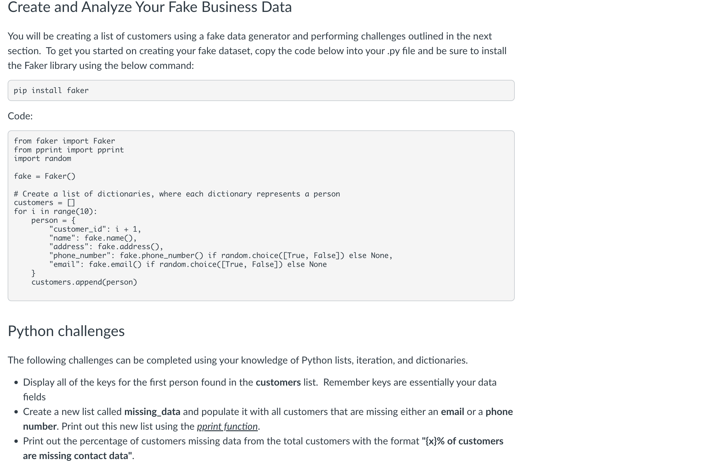 Solved Create and Analyze Your Fake Business DataYou will be | Chegg.com