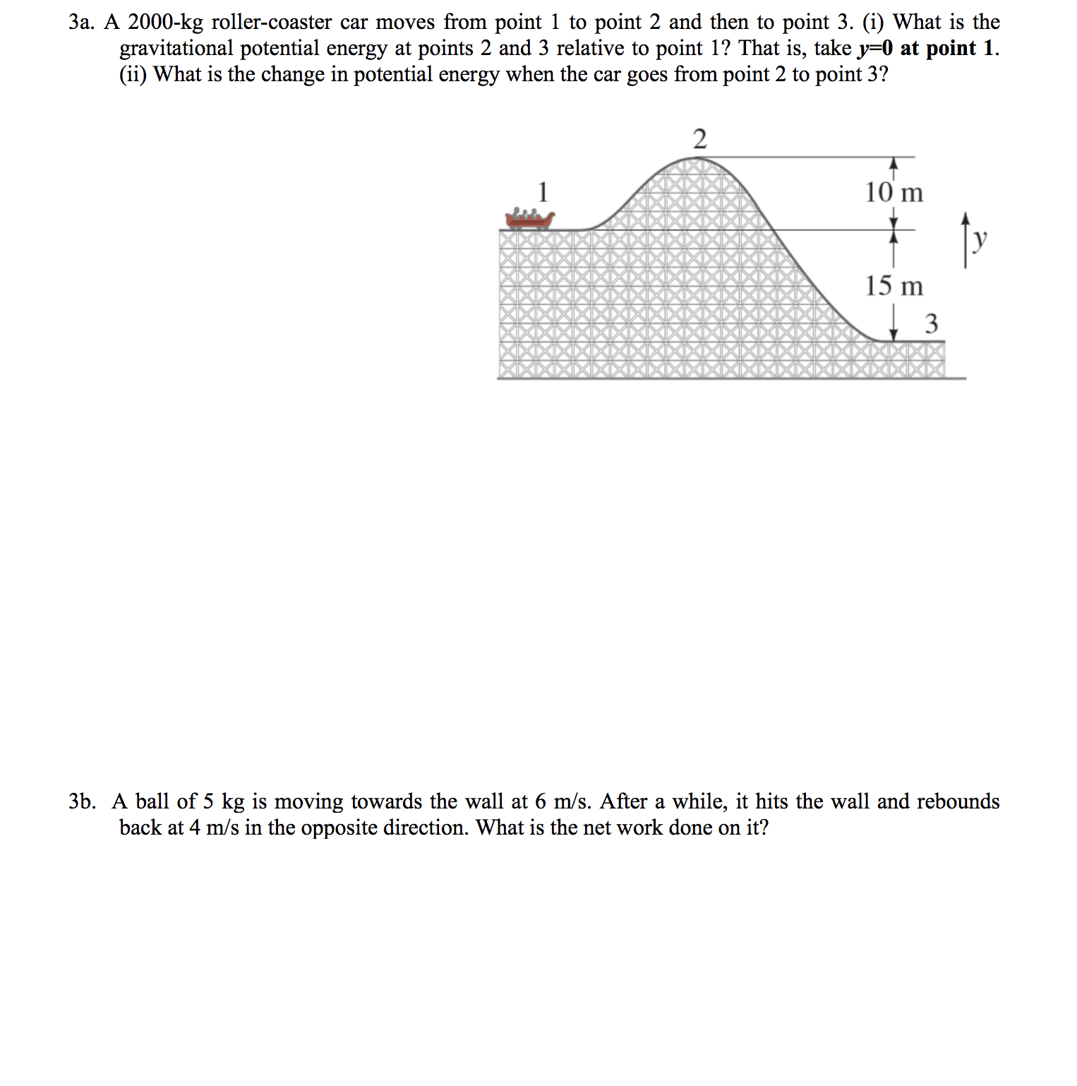 Solved 3a. A 2000-kg roller-coaster car moves from point 1 | Chegg.com