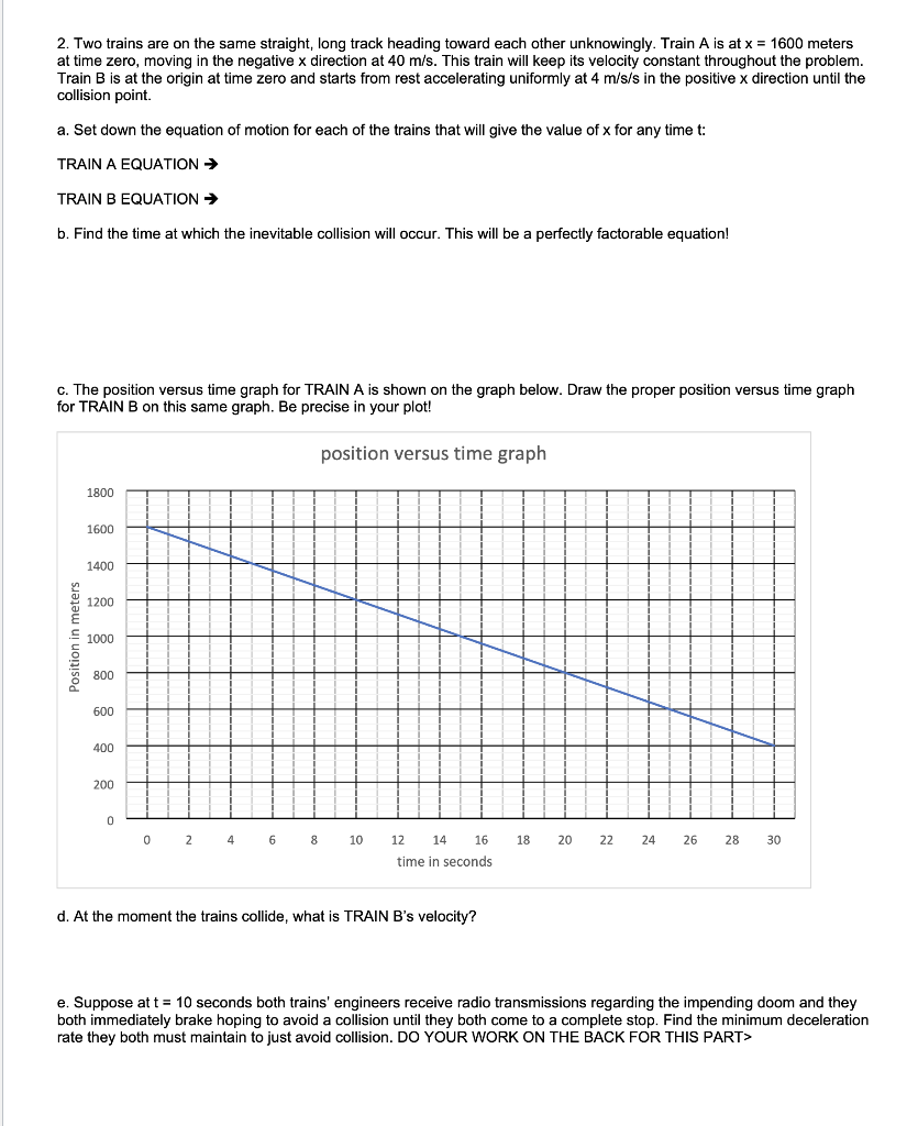Solved 2. Two trains are on the same straight, long track | Chegg.com
