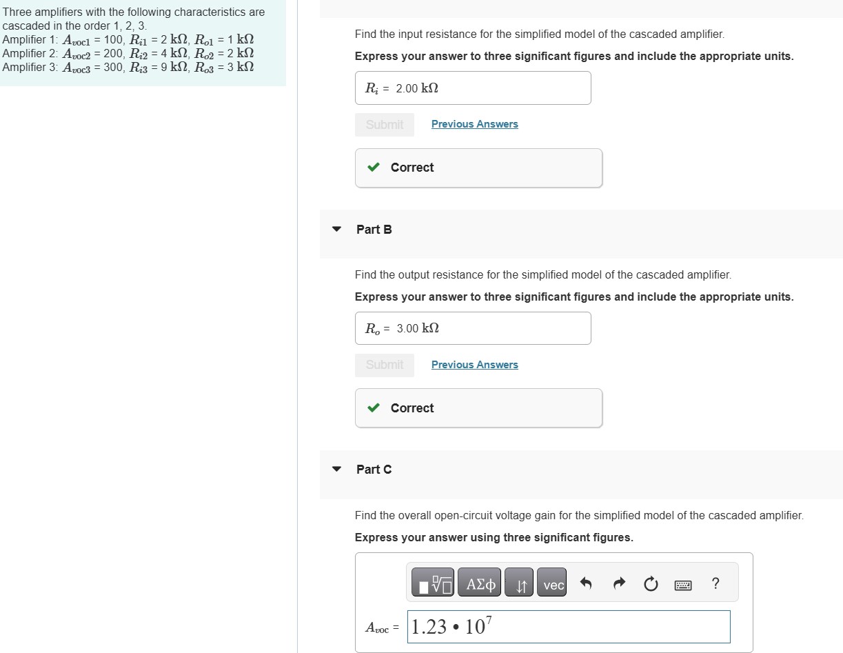 Solved Three amplifiers with the following characteristics | Chegg.com