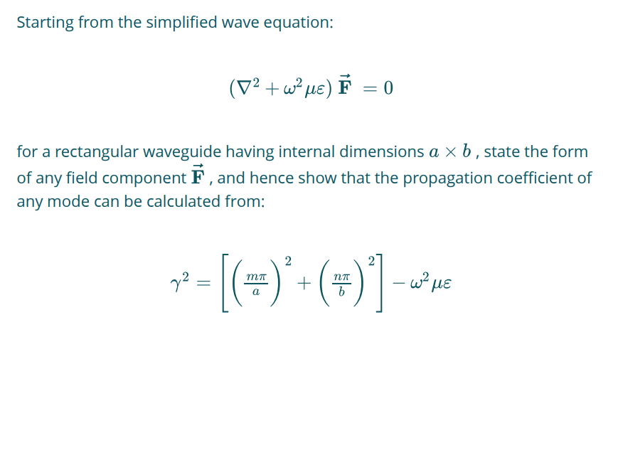 Solved Starting from the simplified wave equation: (V2 + wa | Chegg.com
