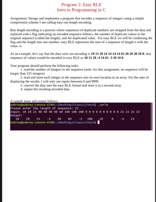 Solved Program 2: Easy RLE Intro to Programming in C | Chegg.com