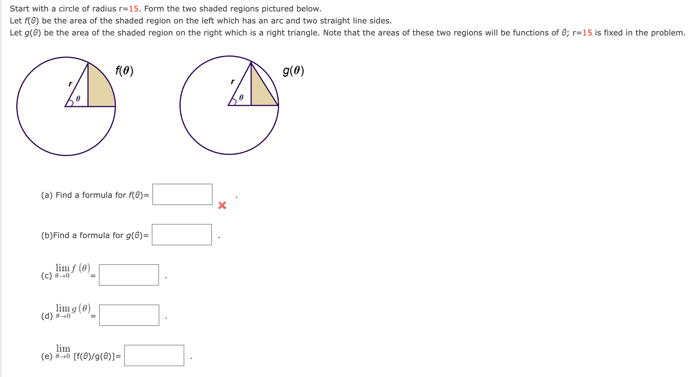 Solved Start with a circle of radius r=15. ﻿Form the two | Chegg.com