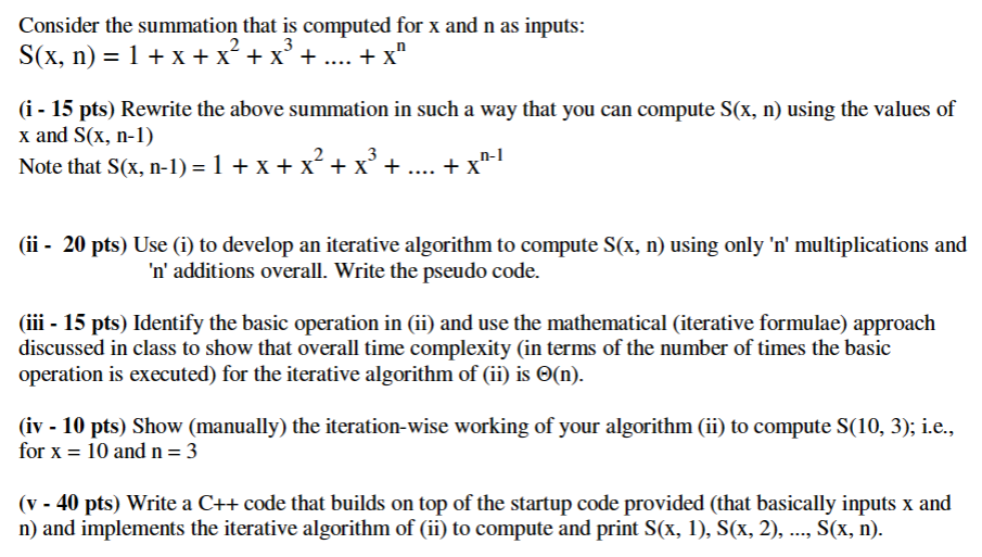 Solved Consider the summation that is computed for x and n | Chegg.com