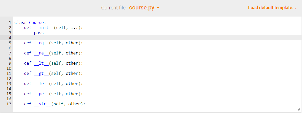 Solved Current file: course.py ₹ Load default template... | Chegg.com Solved Current file: course.py ₹ Load default template... | Chegg.com