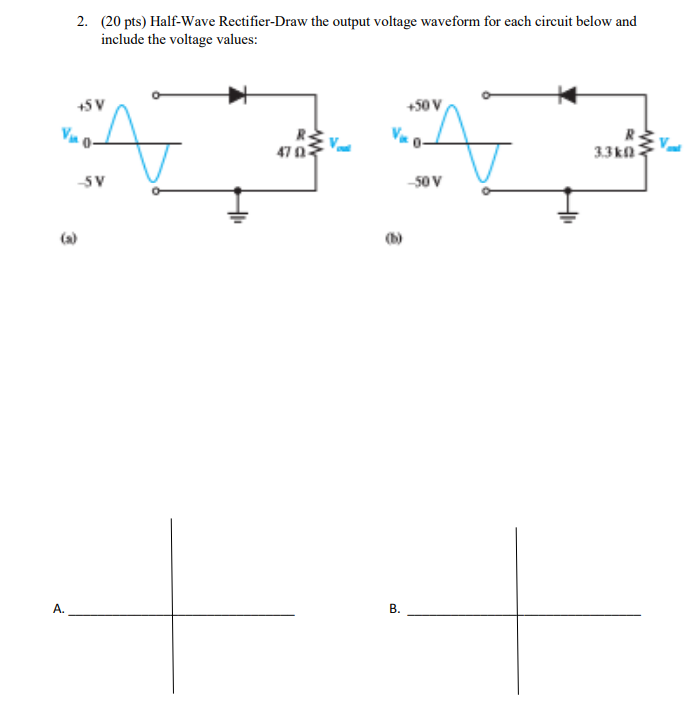 Solved 2. (20 pts) Half-Wave Rectifier-Draw the output | Chegg.com
