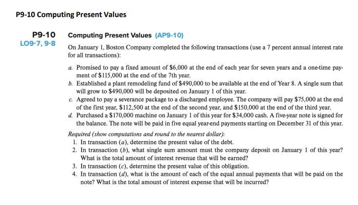 Solved Computing Present Values (AP9-10) On January 1, | Chegg.com