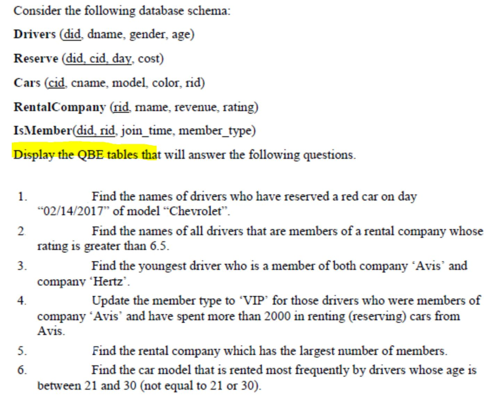 Solved Consider the following database schema: Drivers (did, | Chegg.com