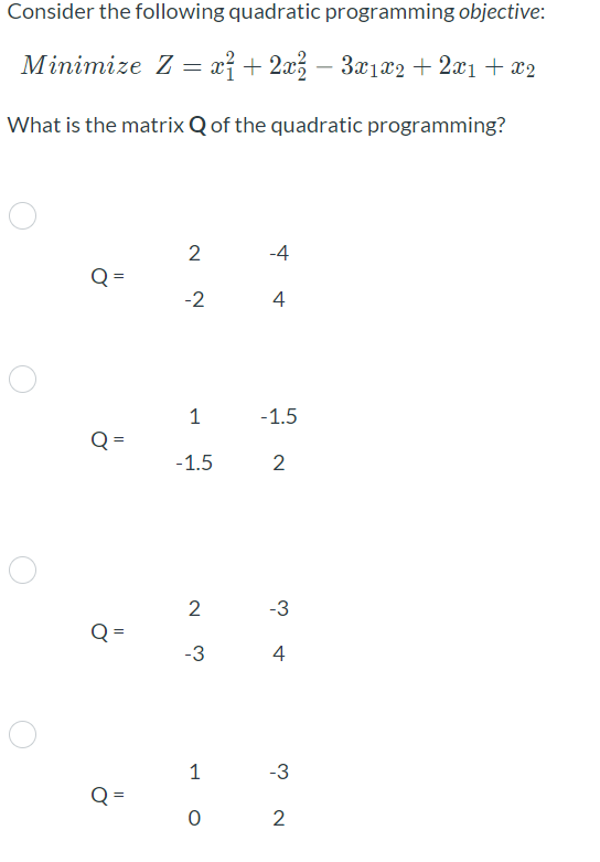 Solved Consider the following quadratic programming | Chegg.com