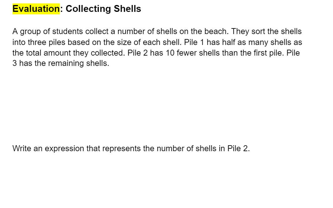 Solved Evaluation: Collecting Shells A group of students | Chegg.com
