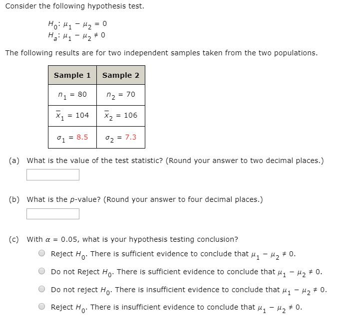 Solved Consider the following hypothesis test. HO: 41-42 = 0 | Chegg.com