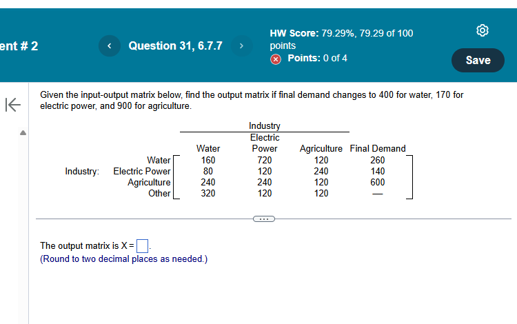 Solved Given the input-output matrix below, find the output | Chegg.com