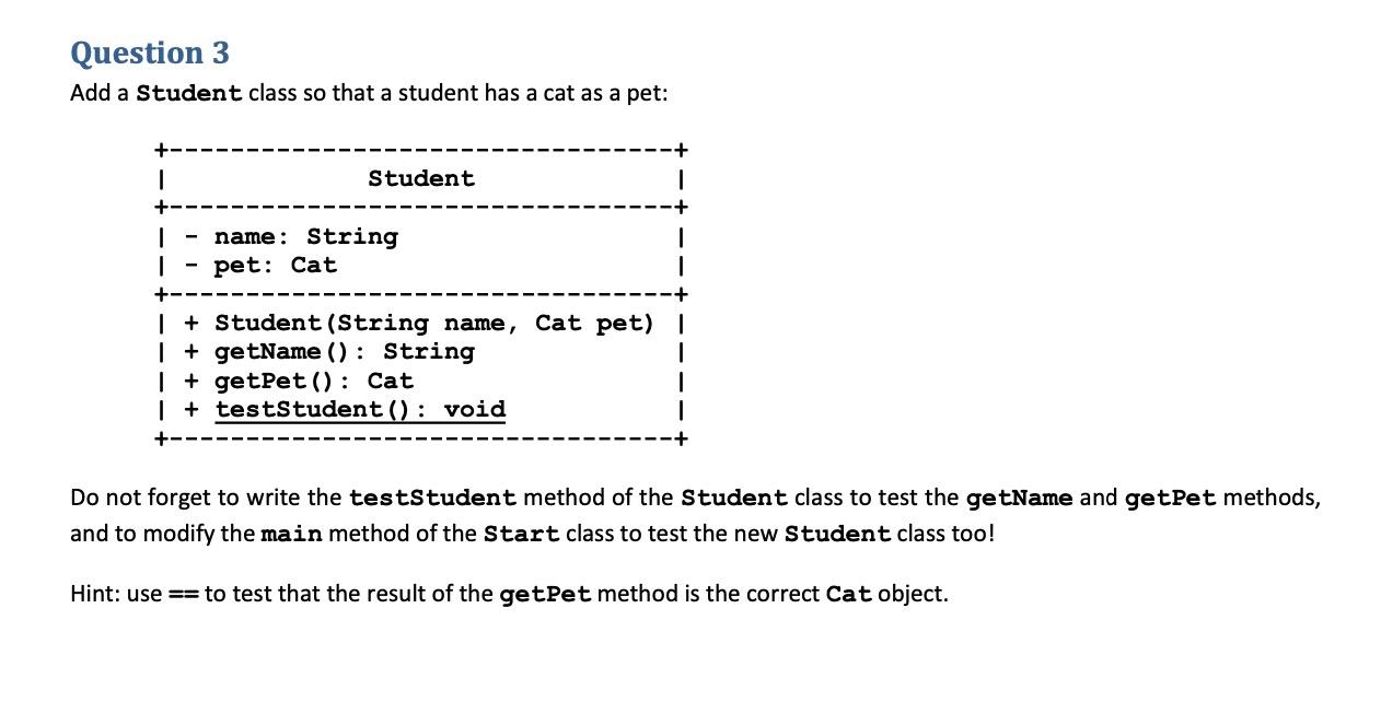 Solved Question 1 Create a class a class Cat with the | Chegg.com