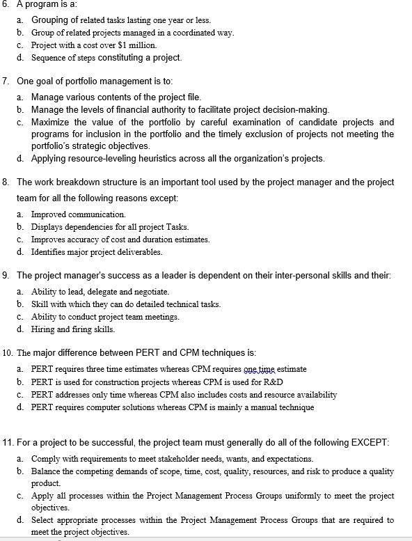 Solved 6. A program is a: a. Grouping of related tasks | Chegg.com