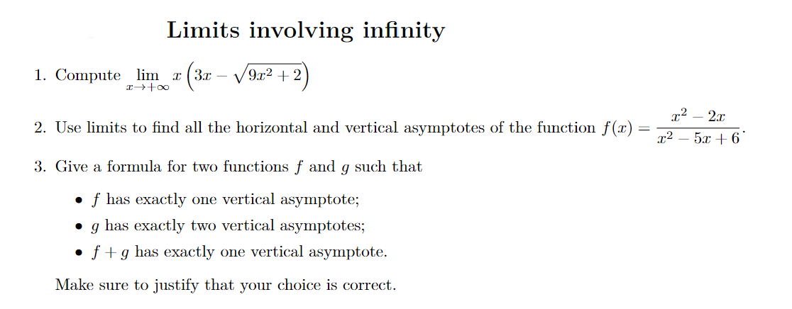 Solved Limits involving infinityCompute | Chegg.com