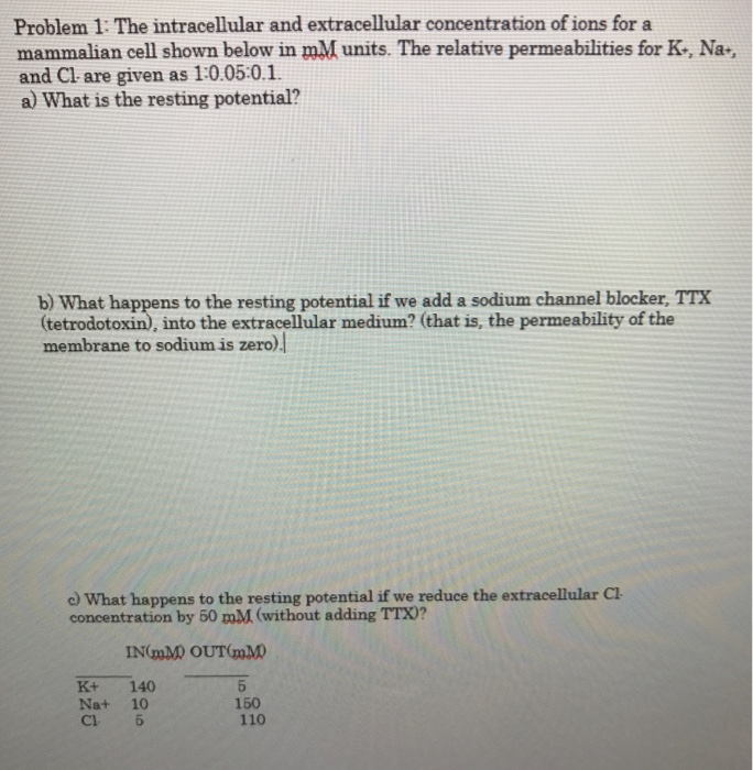 Solved The intracellular and extracellular concentration of | Chegg.com