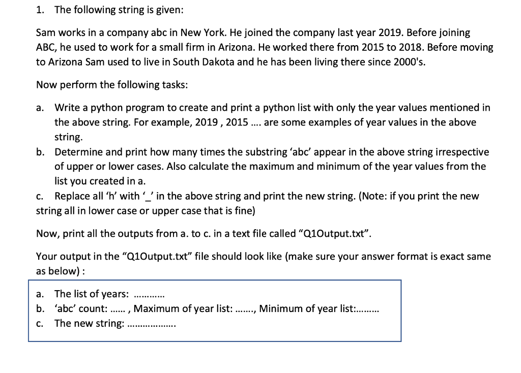 Solved 1. The following string is given: Sam works in a | Chegg.com
