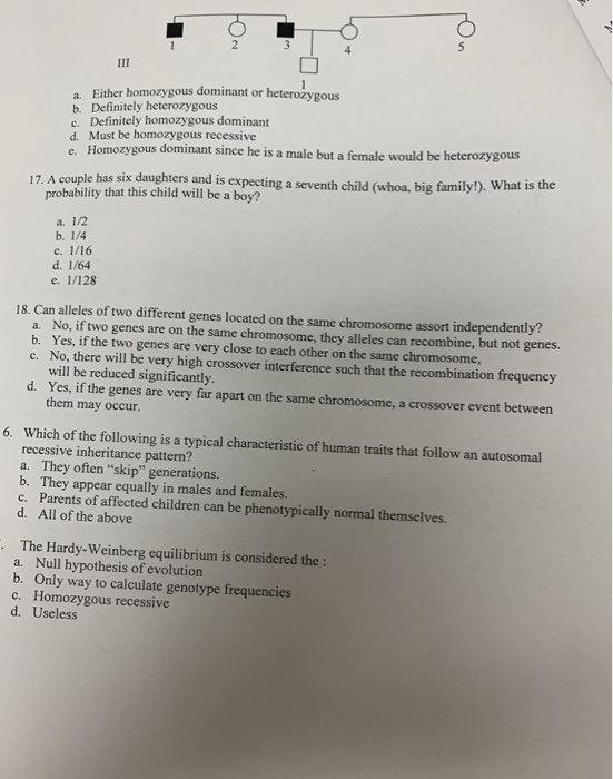 Solved Multiple Choice: Do all. Three points each 1. Two gen | Chegg.com