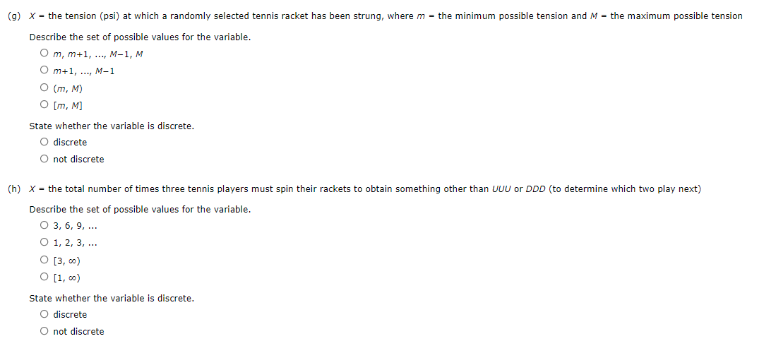 Solved For each random variable defined here, describe the | Chegg.com