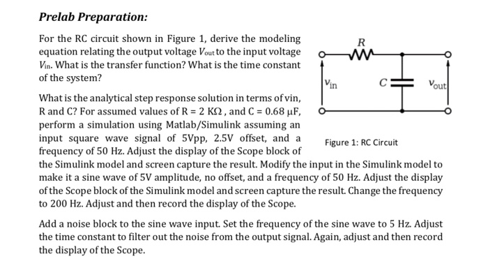 Solved Prelab Preparation: For the RC circuit shown in | Chegg.com