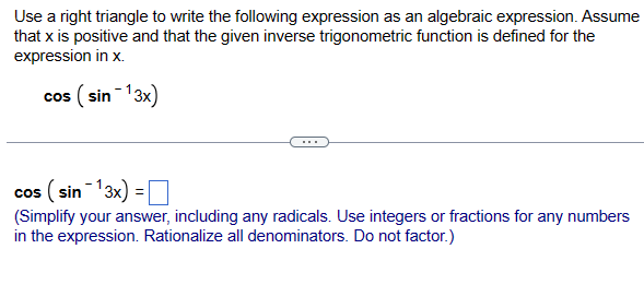 Solved Use a right triangle to write the following | Chegg.com
