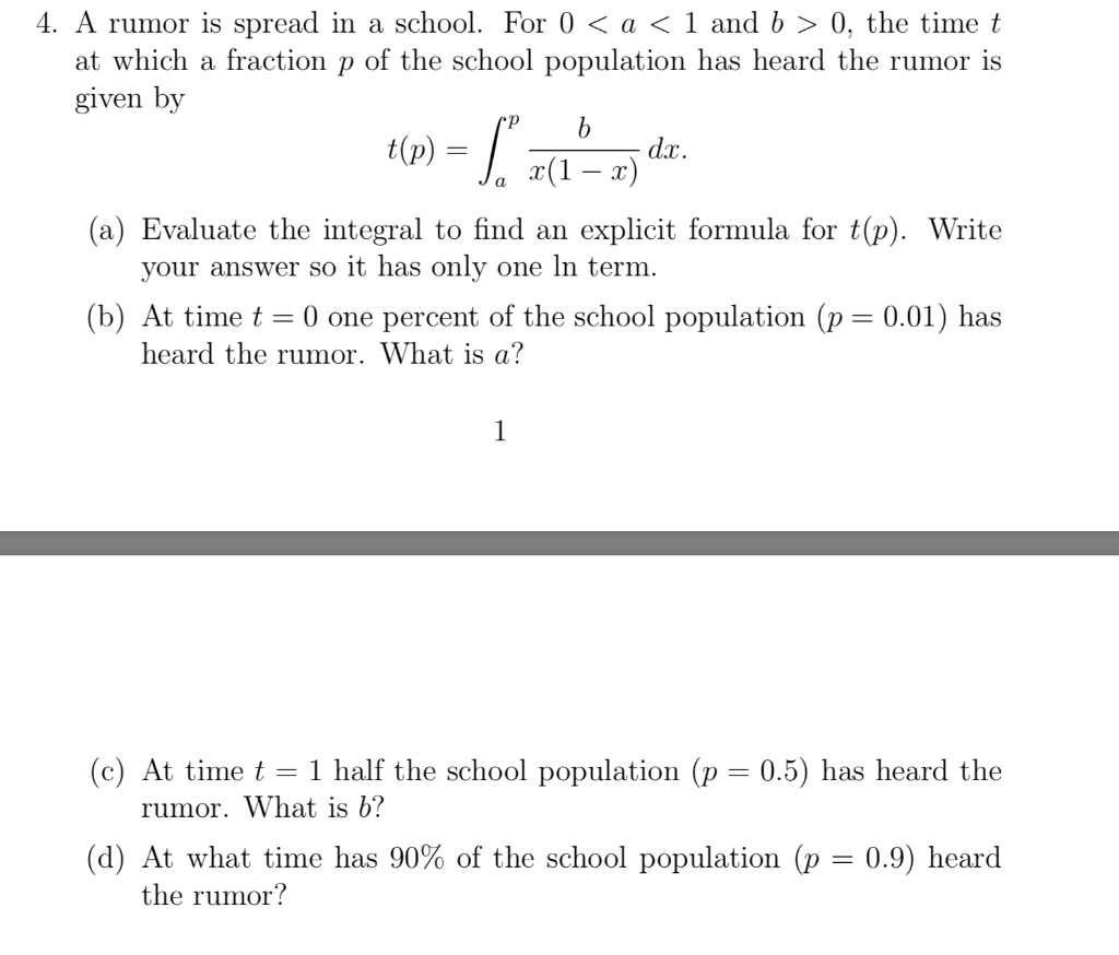 Solved 4. A rumor is spread in a school. For 0