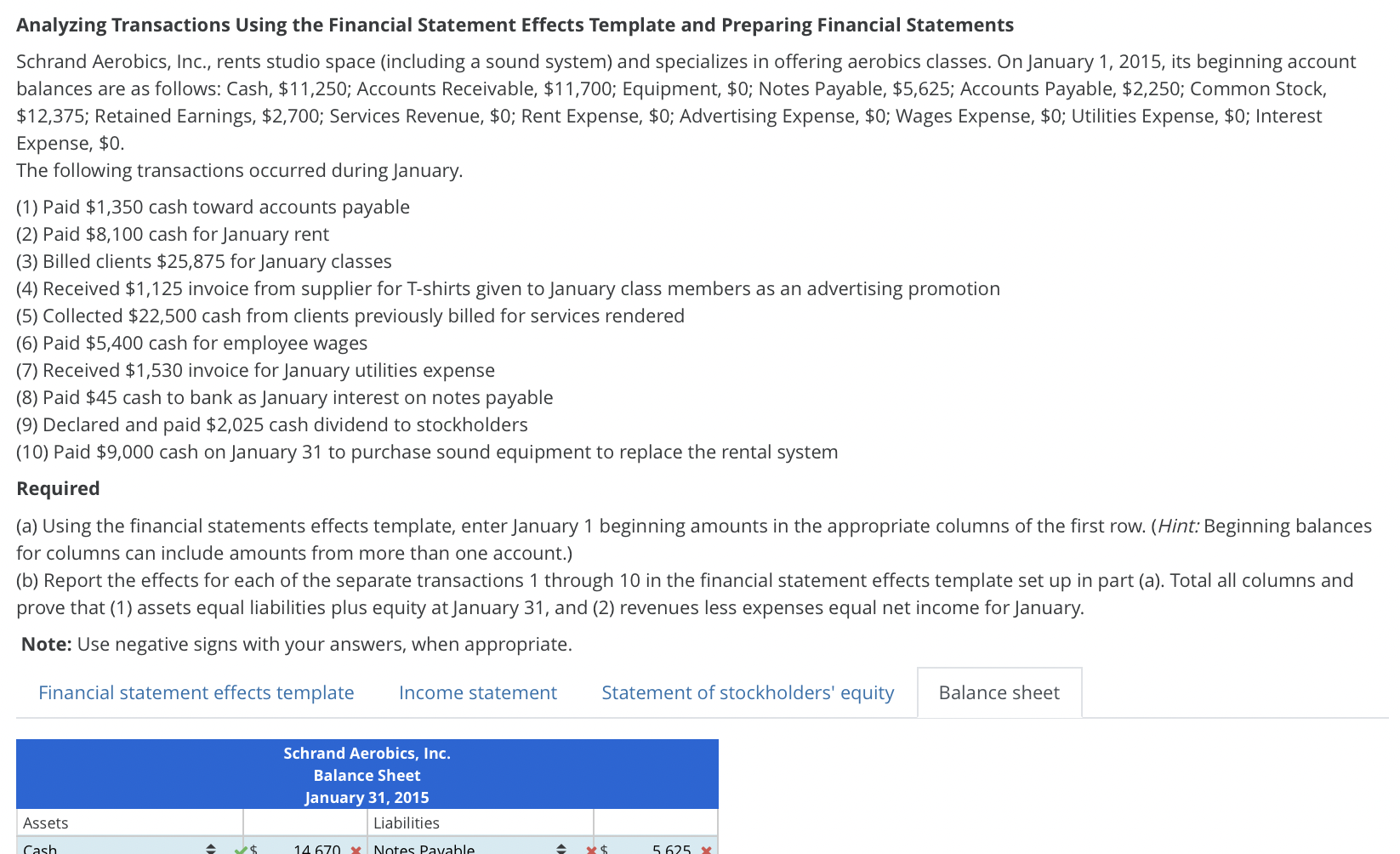 Solved Analyzing Transactions Using the Financial Statement | Chegg.com