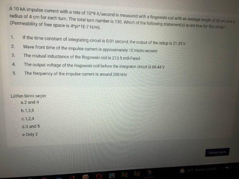 Solved A 10 kA impulse current with a rate of 10^9 A/second | Chegg.com