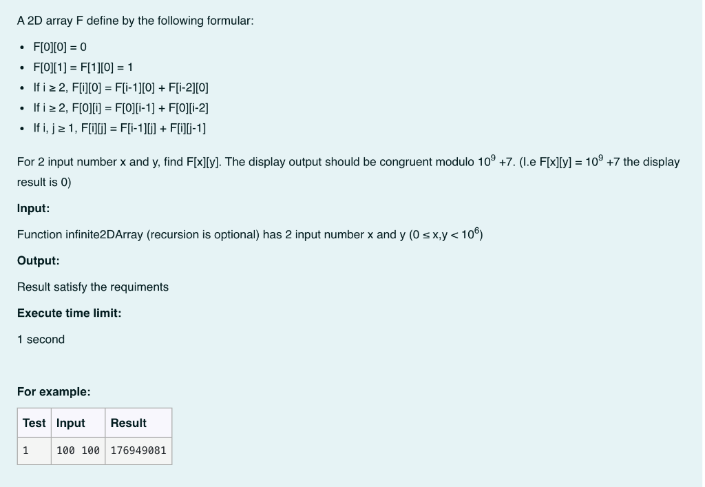 Solved A 2D array F define by the following formular: • | Chegg.com