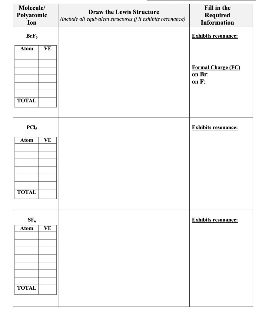 Solved Molecule/ Polyatomic Ion Draw the Lewis Structure | Chegg.com