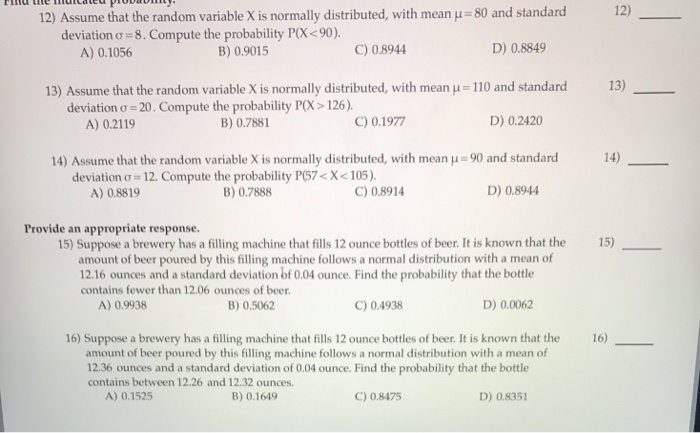 Solved 80 and standard 12) 12) Assume that the random | Chegg.com